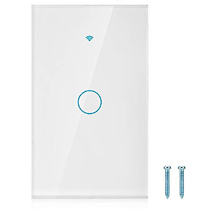 WiFi Touch Screen Switch, Remote Switch with Highly Sensitive Touch Keys, Suitable for Alexa Google, 1-Way AC(White)