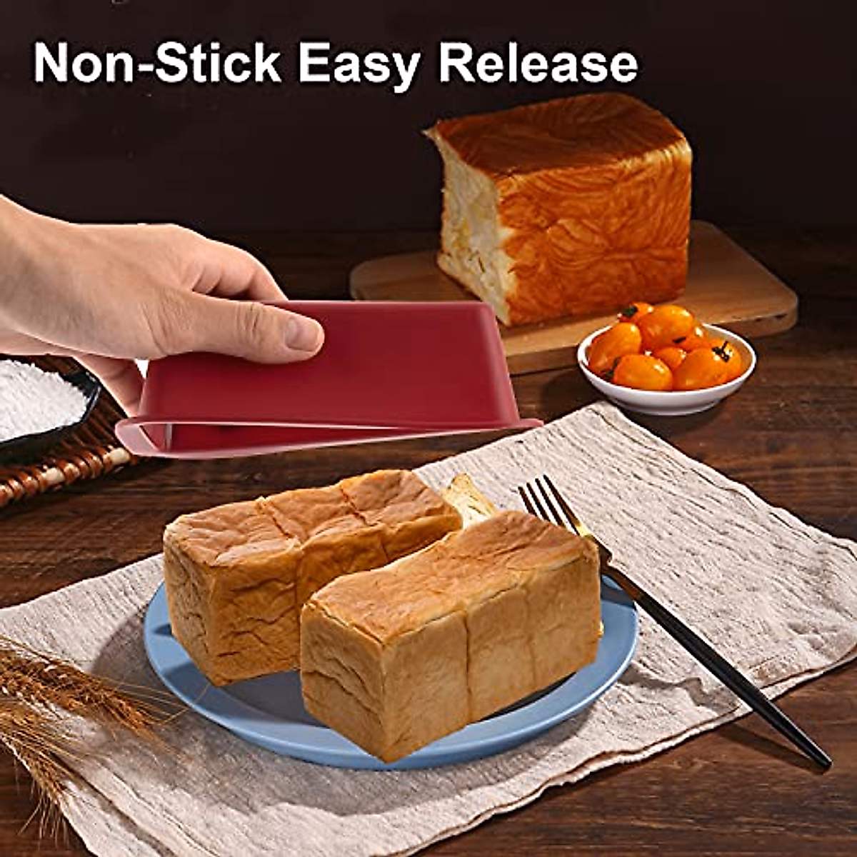 Silicone Mini Loaf Pan Set of 4, NonStick Easy Release Rectangle Silicone Mini Cake Pan for Baking Bread, Flexible BPA Free Silione Baking Mold and Bread Mold, Toast Pan, Brownie Loaf Pan, Cake Mold…