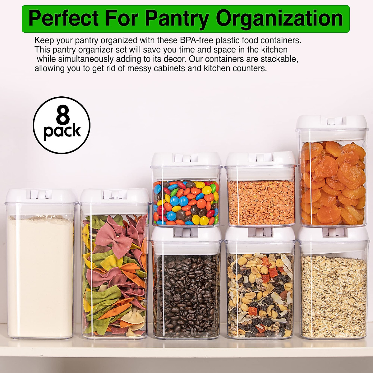 8-Piece, Air Tight Food Storage Container, Pantry organization container
