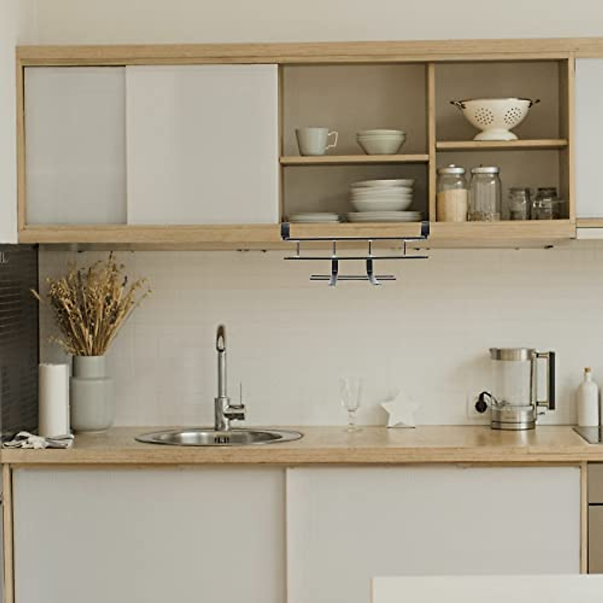 Luxshiny Under Cabinet Cutting Board Rack Stainless Steel Pot Lid Chopping Board Hanging Rack Pan Cover Holder Kitchen Storage Shelf Cabinet Organizer for Kitchen Black