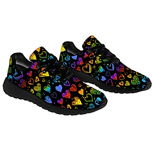 horethy Mens Womens Gay Pride Shoes Running Shoes Walking Tennis Sneakers Rainbow Heart LGBTQ Lesbian Shoes Gifts for Men Women,Size 9.5 Men/11 Women Black
