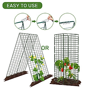 AGTEK 34" x 48" Foldable Cucumber Trellis with Garden Stakes and Zip Ties Plant Support A Frame Metal Trellis for Climbing Plants, Cucumber, Vegetable, Flowers