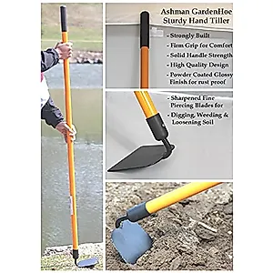 Ashman Garden Hoe (1 Pack)– Sturdy Hand Tiller – Heavy Duty Blade for Digging, Loosening Soil, and Weeding – Rubber Grip Handle for a Strong Hold – Rust Resistant Build.