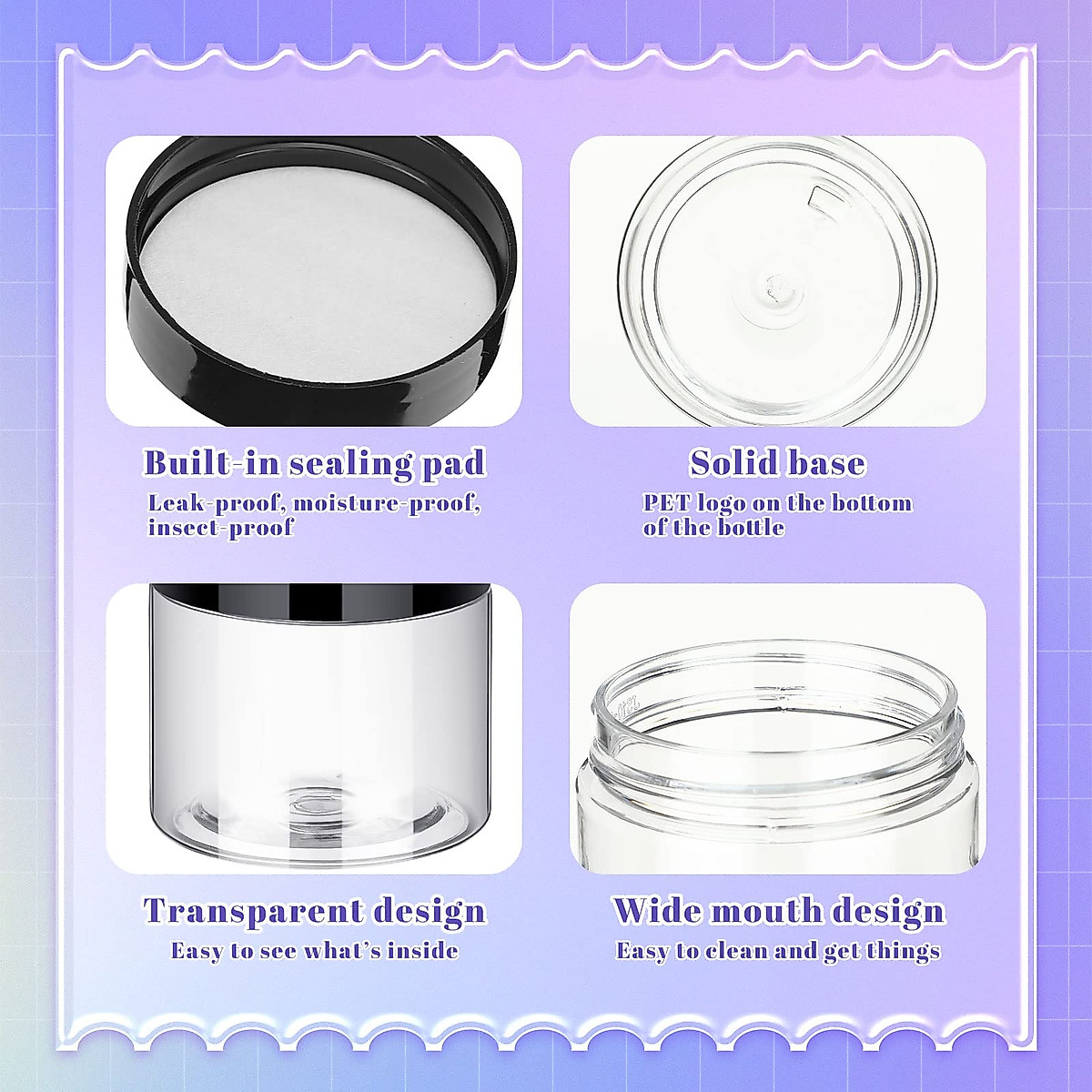 Aoriher 150 Pcs Plastic Container Jars with Lids Round Cosmetic Jars Empty Plastic Container for Lotion, Cream, Ointments, Makeup, Eye Shadow, Rhinestone, Samples, Pot, Travel Storage(2 oz,Black)