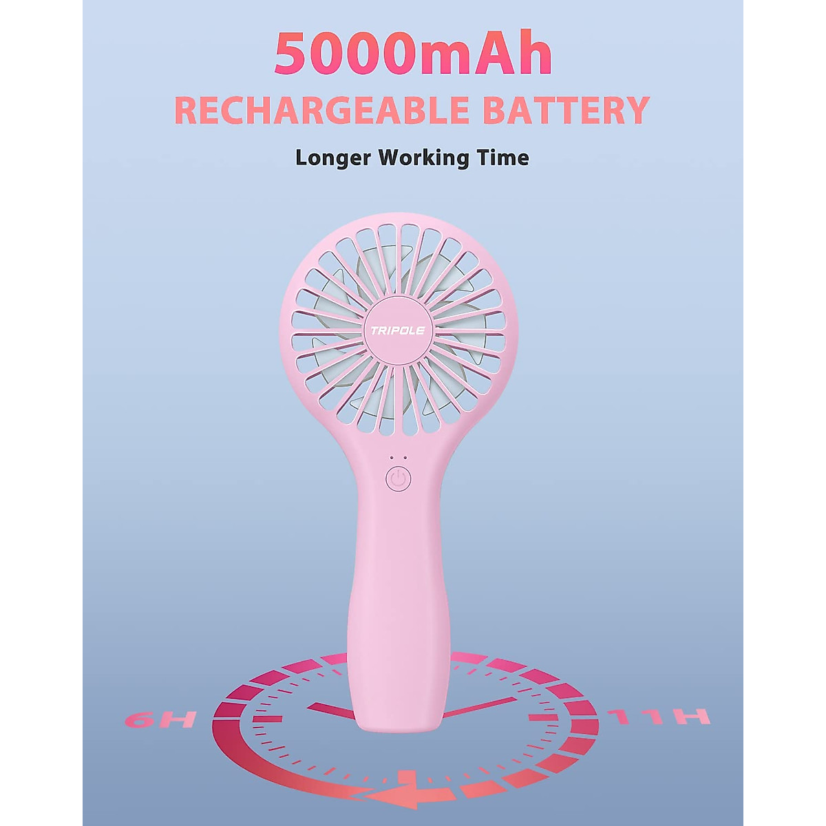 TriPole Mini Handheld Fan 5000mAh Battery Operated Small Fan 2 Speeds Powerful Personal Portable Fan USB Rechargeable Electric Fan for Eyelash Makeup Girls Women Summer Wedding Outdoor Travel, Pink