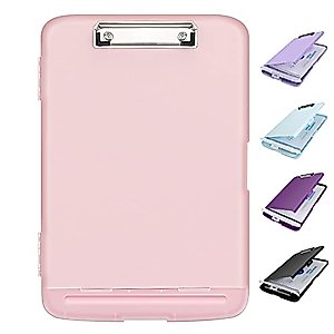 SUNEE Heavy Duty Plastic Clipboard with Storage and Pen Holder, Pink Enclosed Clipboard Box for Nurse, Driver, Contractor, Teacher