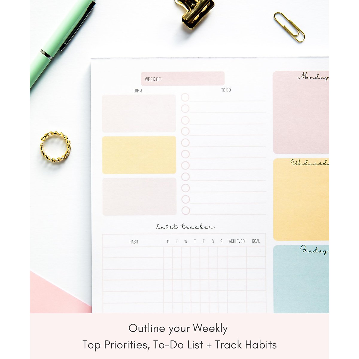 Weekly Planner Notepad Tear Off – 52 Undated Weekly Sheets Daily To Do List Notepad, Habit Tracker, Academic Planner Notebook, Daily Work Planner- Full Year Productivity Planner Weekly To Do List Pad