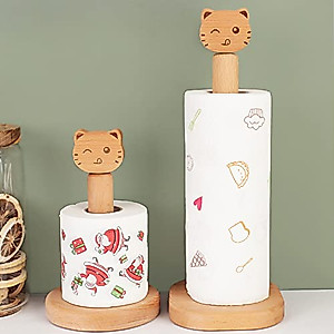 Large Cat Paper Towel Holder,Wooden Kitchen Roll Stand Organizer Paper Hanger Rack Bathroom Towel Roll Stand Organizer Simply Standing Countertop Wooden Paper Roll Holder for Cabinet,Table
