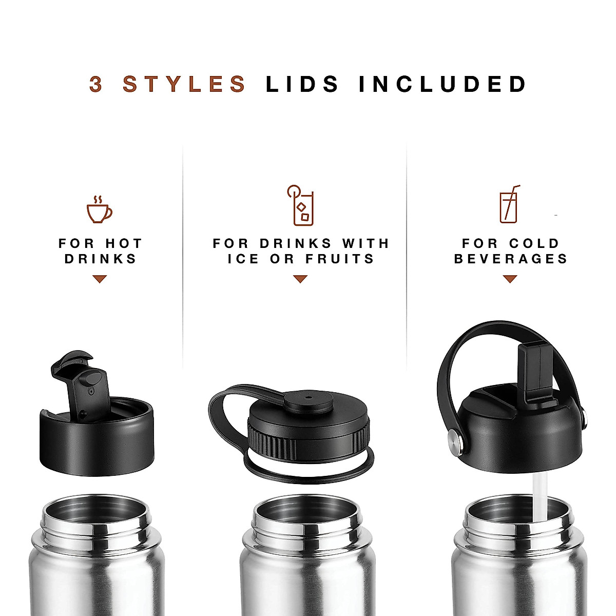 Brewberry Stainless Steel Insulated Water Bottle and Travel Mug for Hot and Cold Beverages, Wide Mouth, Double Wall Insulated Hydration Sports Water Bottle for Hiking, Biking, Outdoor, 22 OZ BPA Free