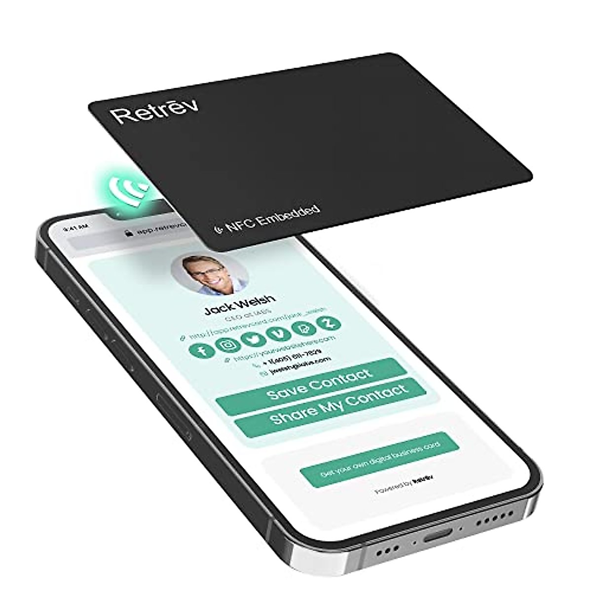 Retrēv Digital Business and Networking Card, Matte Black, NFC Instant Contact & QR Scan - Transfer Contact, Website, or Social Media Information with a Tap, No App Required
