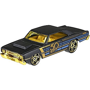 New 1:64 Hot Wheels 50th Anniversary Black & Gold Collection - Bone Shaker, Twin Mill, Rodger Dodger, Dodge Dart, Impala & Ford Ranchero Set of 6pcs Diecast Model Car By HotWheels