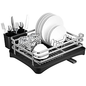 1pc Dish Drying Rack, Space-Saving Dish Rack, Dish Racks for Kitchen Counter, Durable Stainless Steel Kitchen Drying Rack with A Cutlery Holder, Drying Rack for Dishes, Knives, Spoons, and Forks