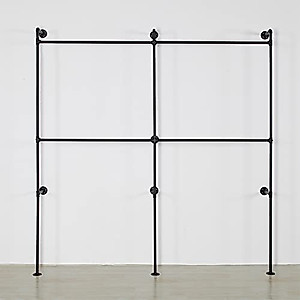 ZGZR Modern Simple Industrial Pipe Double Hanging Rods Clothing Rack, Display Stand Shelves Wall Mounted Garment Rack,Heavy Duty Detachable Garment Bar, 89.8in Black