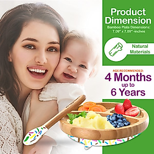 NutriChef Baby and Toddler plate - silicon suction, 3 compartment, Non-toxic All-natural Bamboo Baby Food plate (Sparkle)