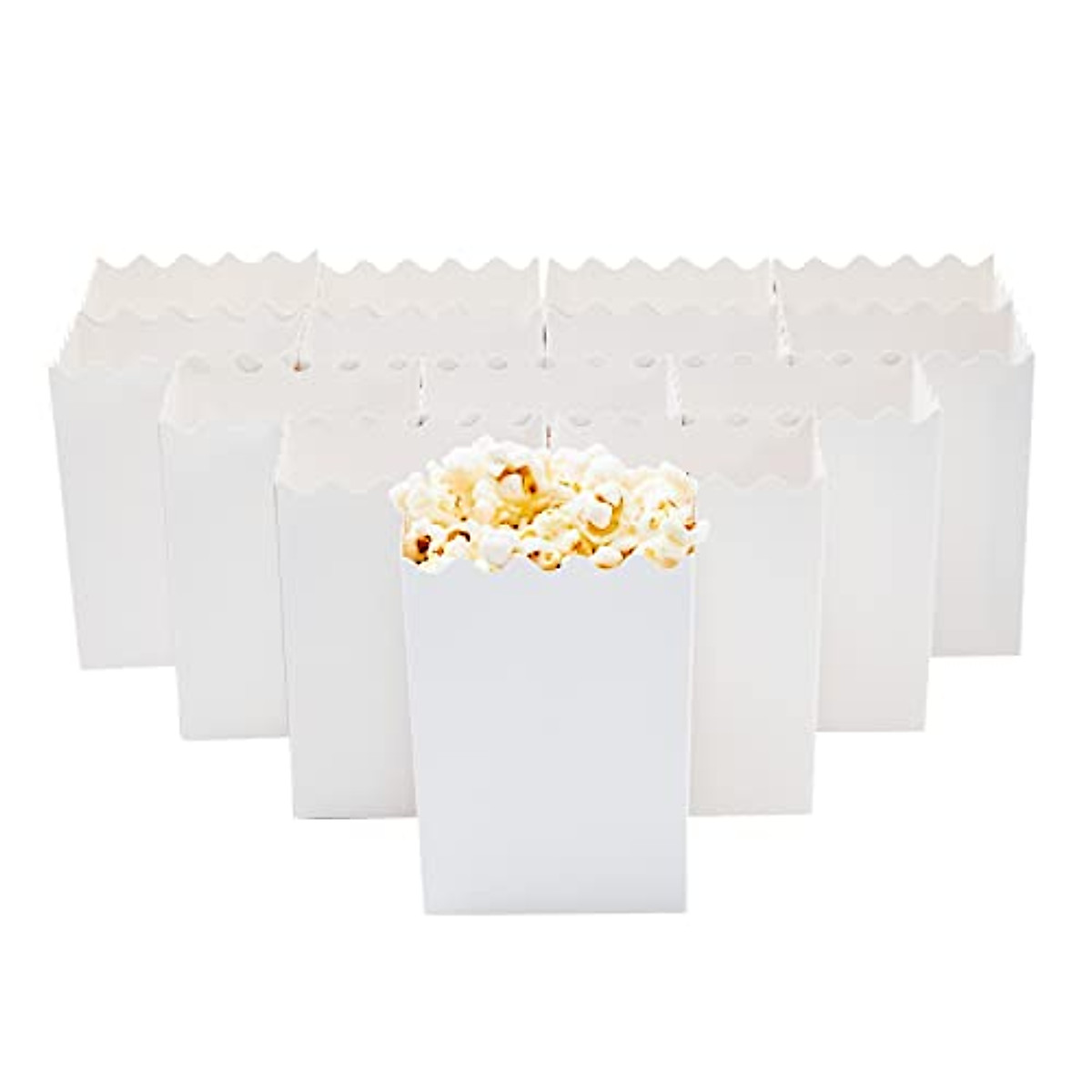 100 Pack Mini Popcorn Containers for Party Supplies, Bulk White Treat Boxes with Scalloped Edges for Movie Night Decorations (3 x 4 In)