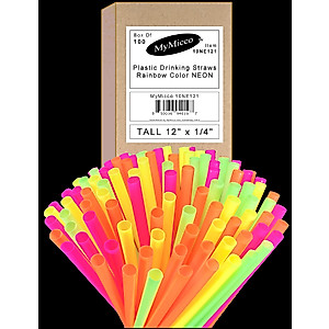 10NE121 MyMicco - 150 Giant 12" x 1/4" Neon Plastic Straws - Shakes, Shakes - Ships To You From OHIO