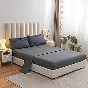 Holawakaka Grey Pleated Comforter Set with Sheets, Full/Queen Size Textured Striped Bedding Sets, Ruched Bed in A Bag 5pcs, Dark Grey