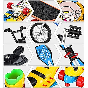 Suilung 25 Pieces Mini Finger Toys Set Finger Roller Skates Finger Pant Finger Skateboards Finger Bikes Scooter Tiny Swing Board Fingertip Movement Party Favors Replacement Wheels and Tools