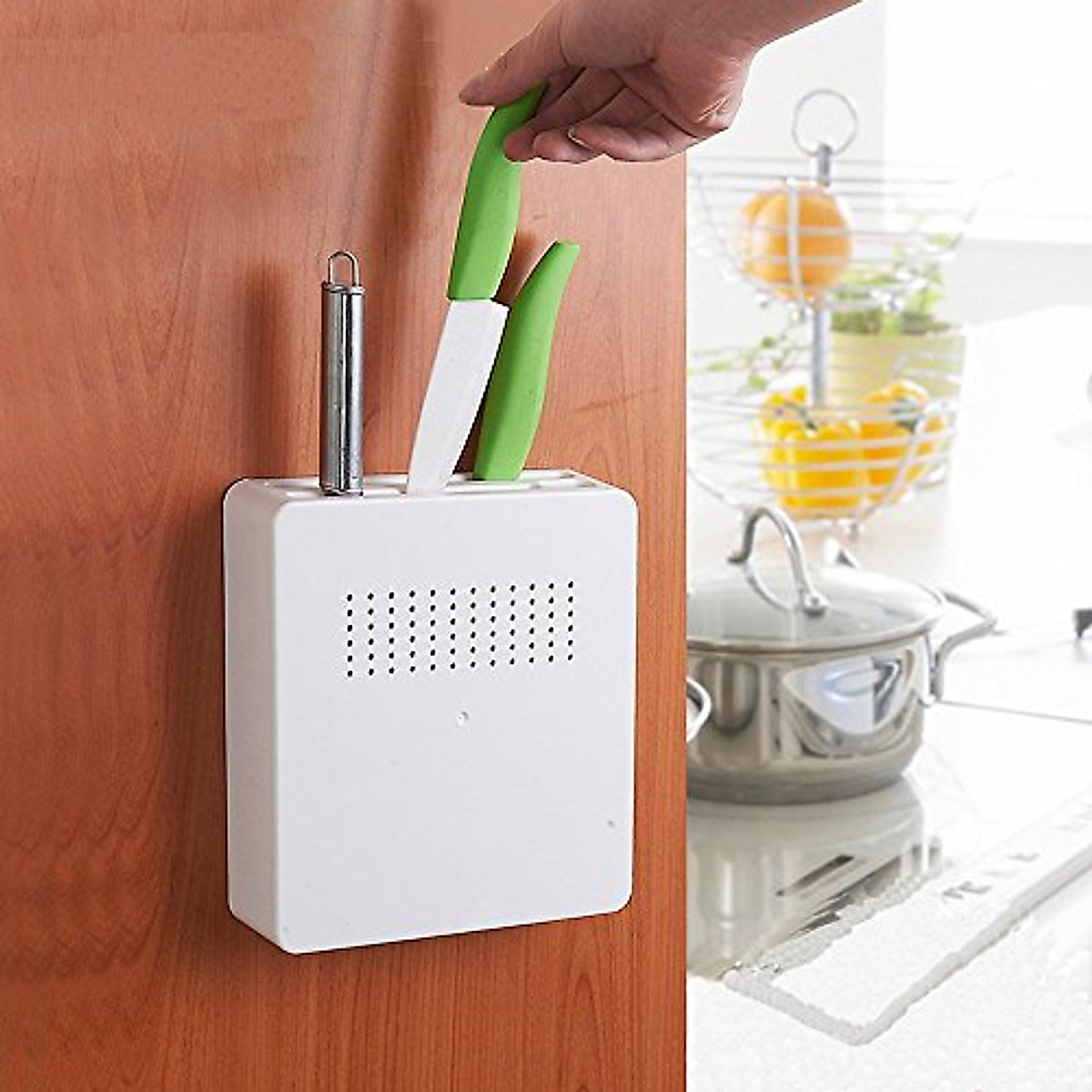 Vpang Plastic Kitchen Knife Storage Block Wall Mounted Knife Holder Storage Rack Shelf 4 Slot