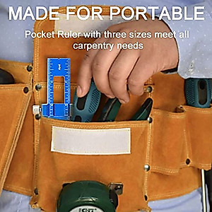 TOURACE Aluminum Woodworking Rulers with Slide Stop (3 Pcs) Precision Pocket Ruler Metal T Track Ruler, Square Ruler Inch and Metric Marking Measuring Scribing Ruler