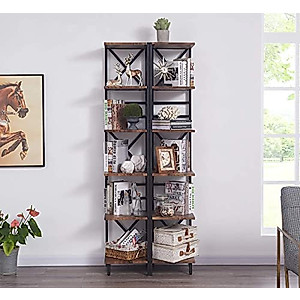 HOMISSUE 6 Tier Industrial Corner Shelf Unit, Tall Bookcase Storage Display Rack for Home Office, Rustic Brown
