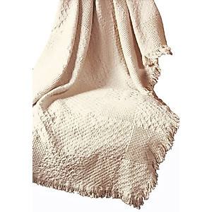 Manual Textured Blocks Fringed Natural 2-Layer Throw, 46 X 60-Inch