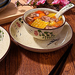 4-Piece Ceramic Dinnerware Set, Plate, Dish, Bowl, Spoon, Japanese Hand-painted Tableware set, A Good Gift