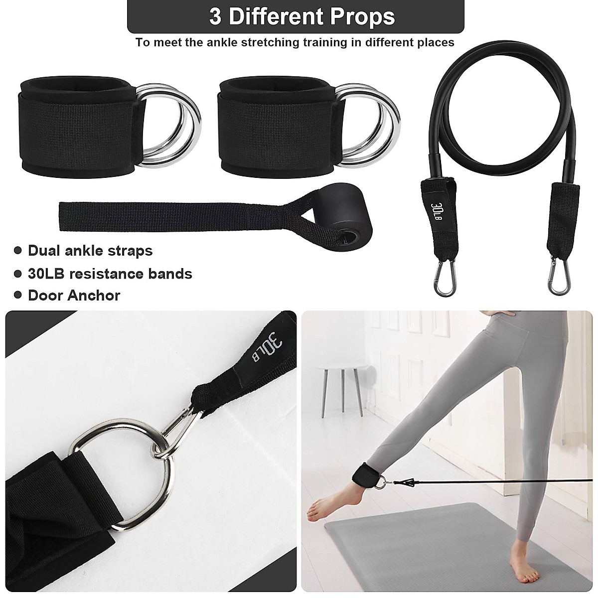 Booty Bands Resistance Bands Set for Men Women Legs and Butt, 3 Levels Fabric Workout Exercise Bands with Door Anchor 2 Legs Ankle Straps Core Sliders for Home Fitness Gym Yoga Squat Glute