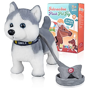 Husky Walking and Barking Puppy Dog Toy with Control Leash,Realistic Wagging Tail Robot Interactive Musical Dancing Animated Plush Stuffed Animal Electronic Pet for Kids Toddlers