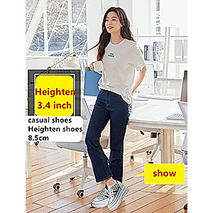 Women's Heighten Sneakers Breathable Mesh White Walking Shoes Outdoor Casual Footwear Thick-Sole（3.4 inch）