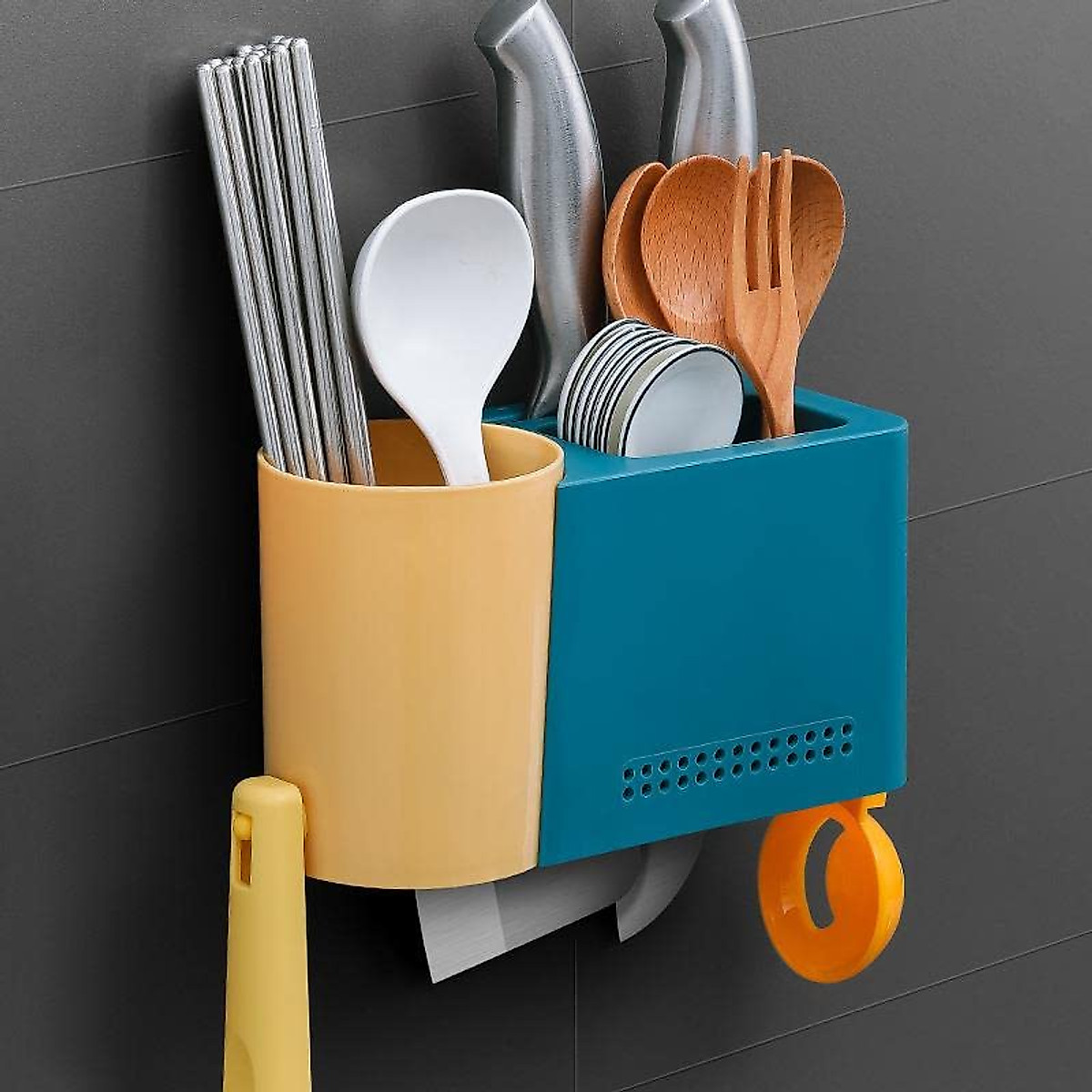 2 Pcs Utensil Holder Cutlery Caddy Wall Mounted High Capacity for Home Kitchen Knife Fork Spoon Tableware Organisers yubin1993 (Color : Blue)