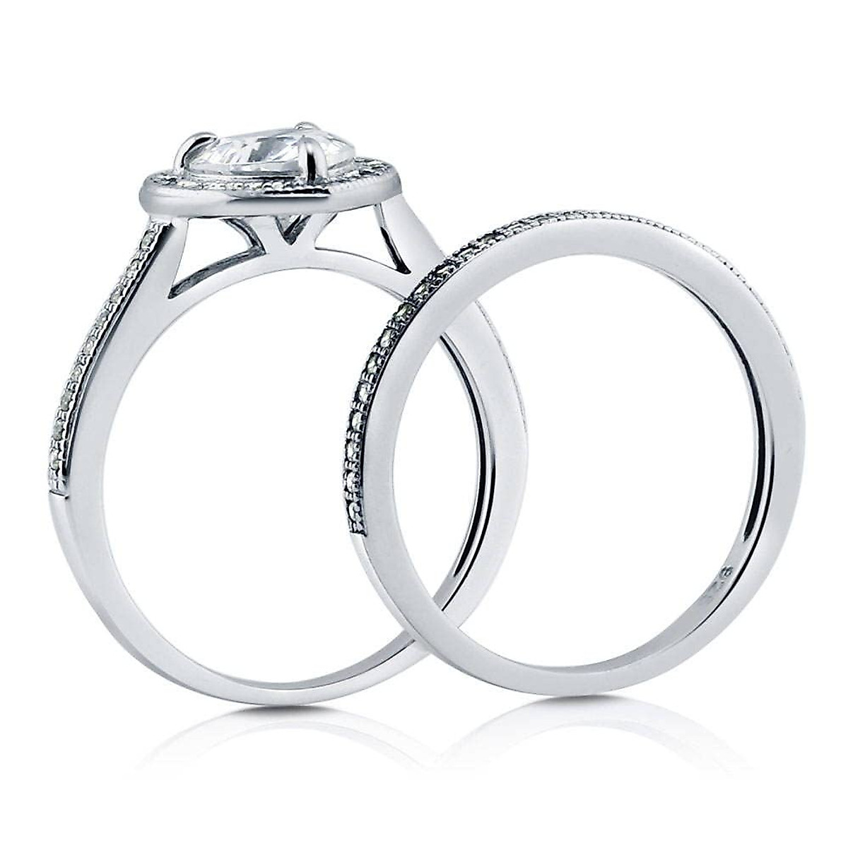 BERRICLE Sterling Silver Halo Wedding Engagement Rings Cubic Zirconia CZ Heart Ring Set for Women, Rhodium Plated Size 6.5
