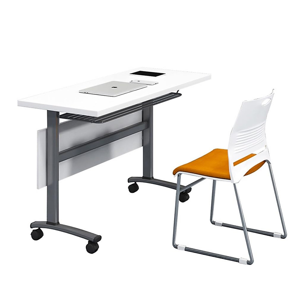 Flip Top Mobile Training Table with Modesty and Lockable Wheels, Folding Meeting Room Table Boardroom Desk for Office Conference Room(no Chair) (Color : A(Excluding Chairs), Size : 120 * 60 * 75cm)