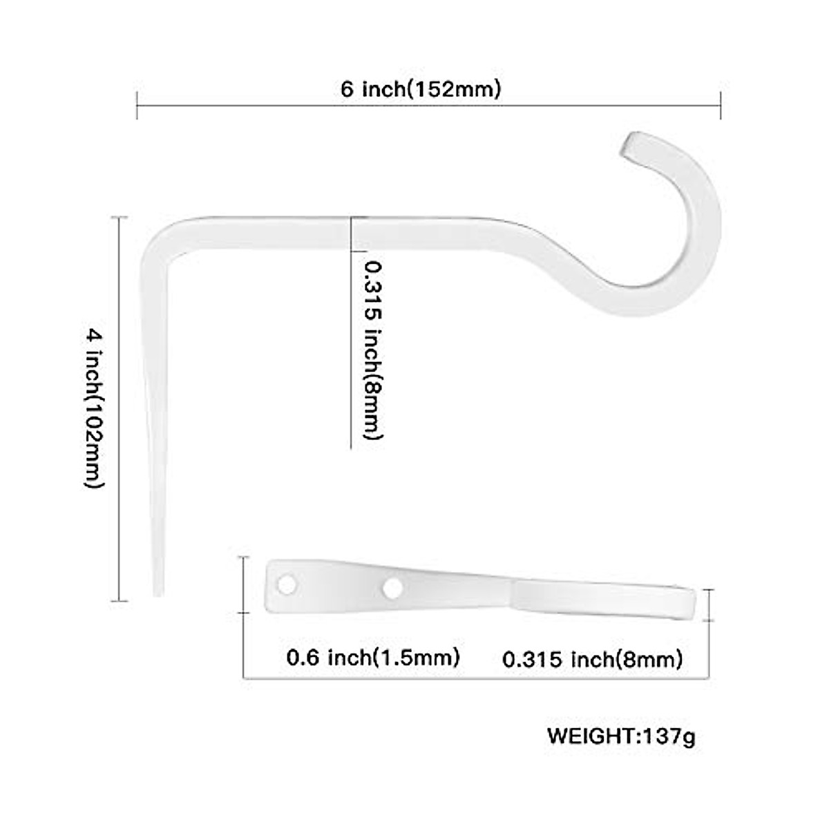 6 inch Plant Hanger Wall Hooks for Hanging Bracket Lanterns Coats Heavy-Duty Metal Hooks for Plant Hangers Flower Basket Lights and Artworks Home Decor Indoor & Outdoor 2 Pack Screws Included