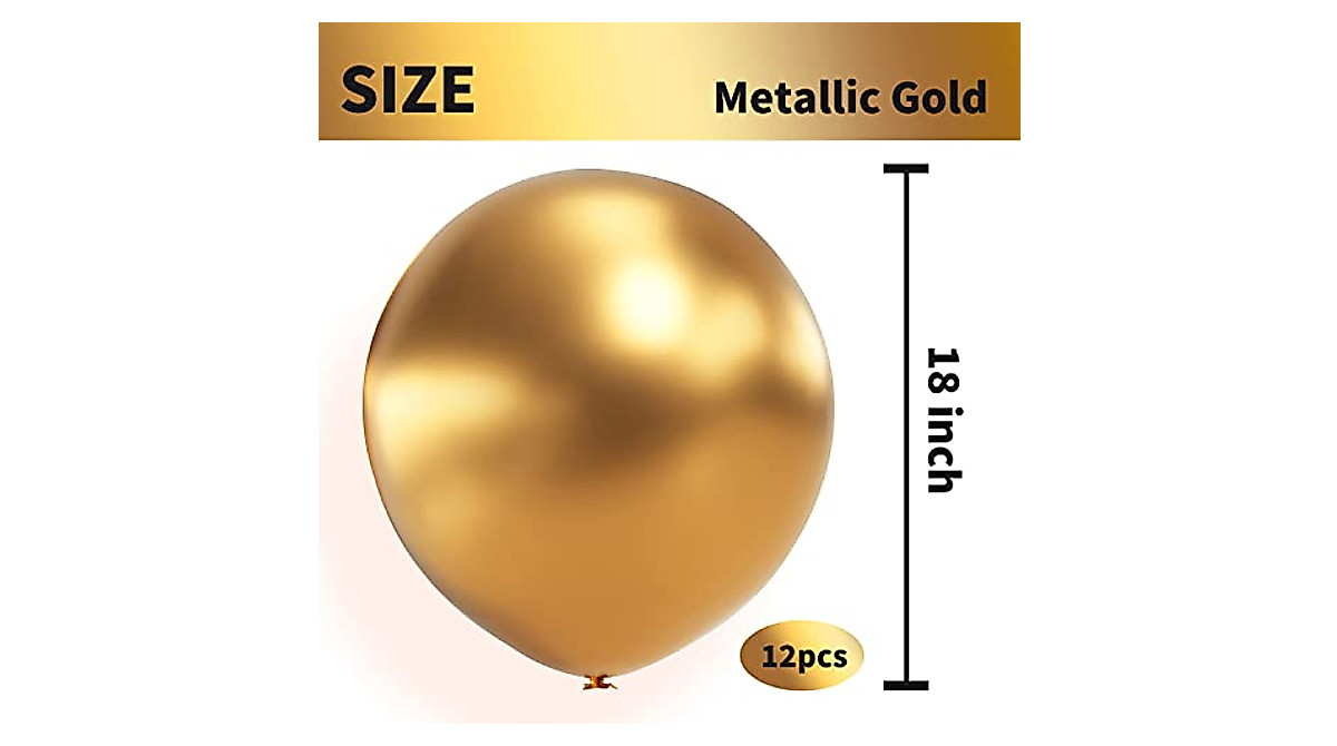 Metallic Gold 18-Inch Balloons - 12 Pack for Weddings & Parties
