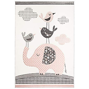 SAFAVIEH Carousel Kids Collection Accent Rug - 4' x 6', Pink & Ivory, Animal Design, Non-Shedding & Easy Care, Ideal for High Traffic Areas for Boys & Girls in Playroom, Nursery, Bedroom (CRK127P)