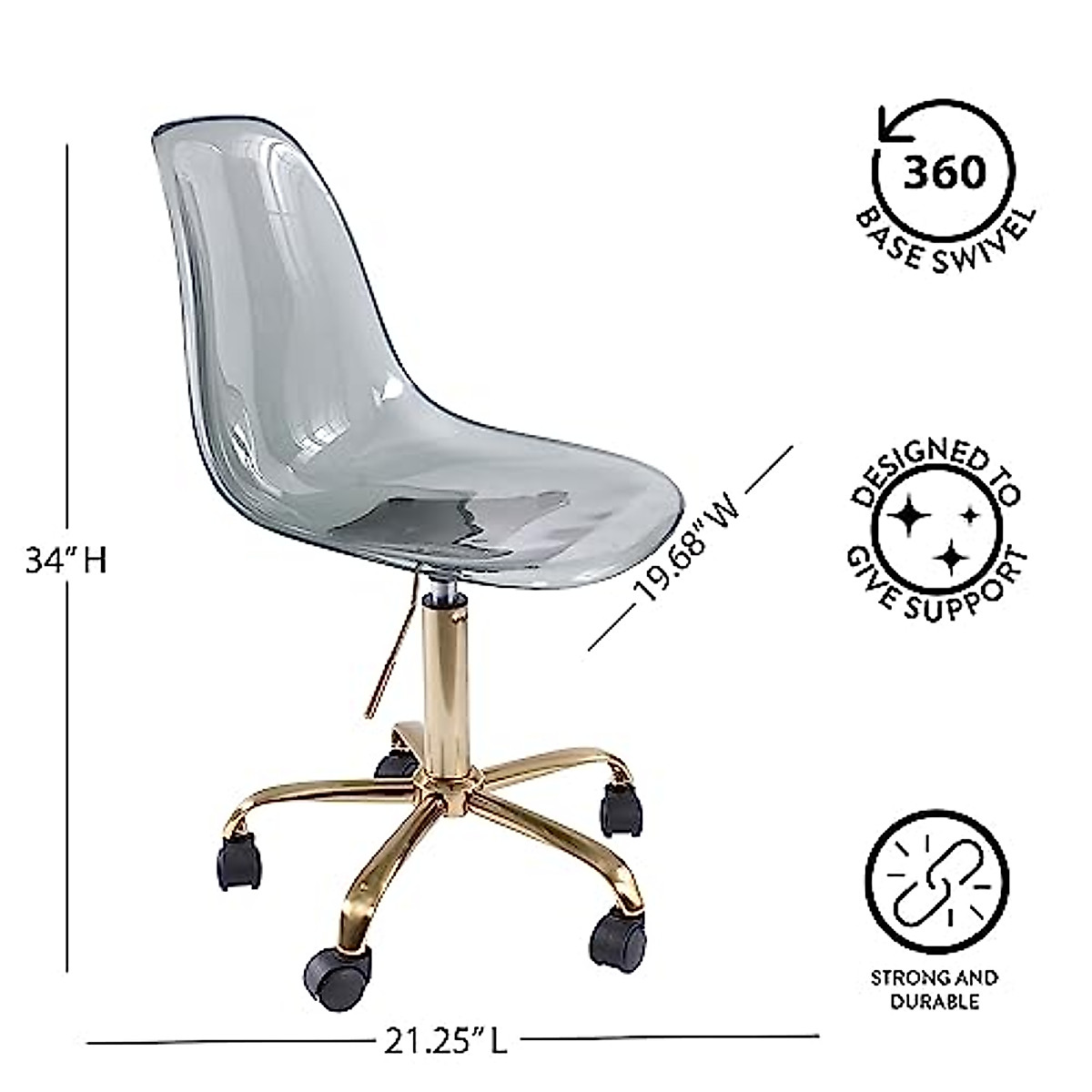 Urban Shop Acrylic Rolling Chair, Black