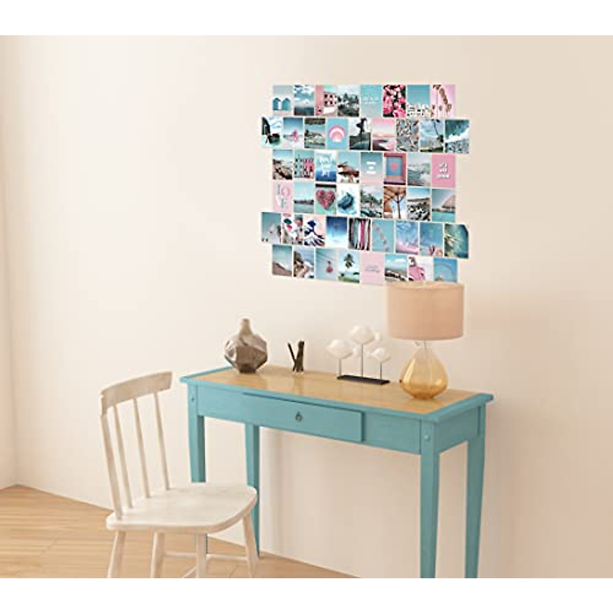 Artivo Blue Wall Collage Kit Aesthetic Pictures, 50 Set 4x6 inch, Pink VSCO Bedroom Decor for Teen Girls, Summer Beach Wall Art Print, Dorm Photo Collection, Small Posters for Room