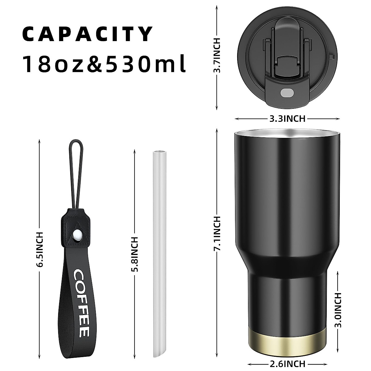 weisidi Coffee Mug - 18 oz (530ml) Stainless Steel Vacuum Insulated Tumbler - Spill Proof Travel Coffee Mug - Keeps Drinks Hot and Cold - Coffee Travel Mug Spill Proof Leak Proof (black)