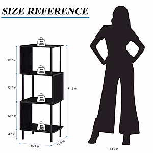 ETELI Small Bookshelf Unique S Shaped 4 Shelf Bookcase Free Standing Industrial Book Storage Shelves for Living Room, Bedroom, and Home Office, Rustic Book Organizer & Metal Frame