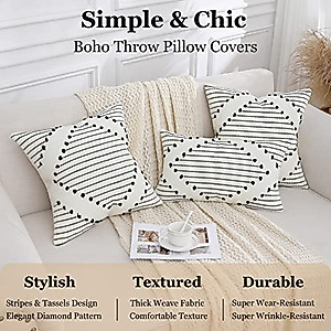 Mecatny Boho Throw Pillow Covers Black and Cream White Pillow Covers 18X18 Set of 2 Farmhouse Decorative Pillow Covers for Couch Sofa Living Room