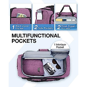 Weekender Bag for Women, BAGSMART 38L Carry on Overnight Bag, Gym Bag Personal Item Travel Bag with Trolley Sleeve, Shoe Bag, Purple-38L