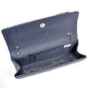 Dasein Womens Rhinestone Evening Bag Prom Wedding Party Clutch Purse (Pleated-Black)