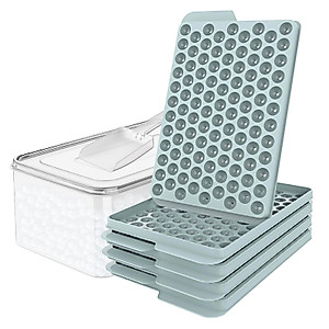 WIBIMEN Mini Ice Cube Trays, Upgraded Small Ice Cube Trays Easy Release, 104x4 PCS Tiny Ice Cube Tray Crushed Ice Tray for Chilling Drinks Coffee Juice(4Pack Blue Ice trays & Ice Bin & Ice Scoop)