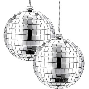 2 Pieces Mirror Disco Ball, 70's Disco Party Decoration, Hanging Ball for Party or DJ Light Effect, Home Decorations, Stage Props, Game Accessories(4 Inch)