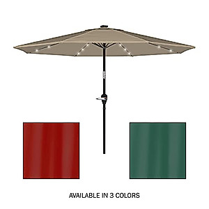 Pure Garden 50-LG1175 Patio Umbrella – 10 Foot Pool and Deck Shade with Solar Powered LED Lights Crank Tilt and Fade Resistant, UV Protection Canopy (Sand), feet