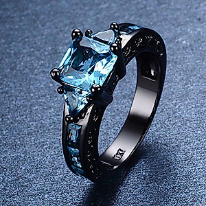 wattana Size 5-11 Princess Cut Aquamarine Band Women's 10KT Black Gold Filled Party Ring by Wat (6)
