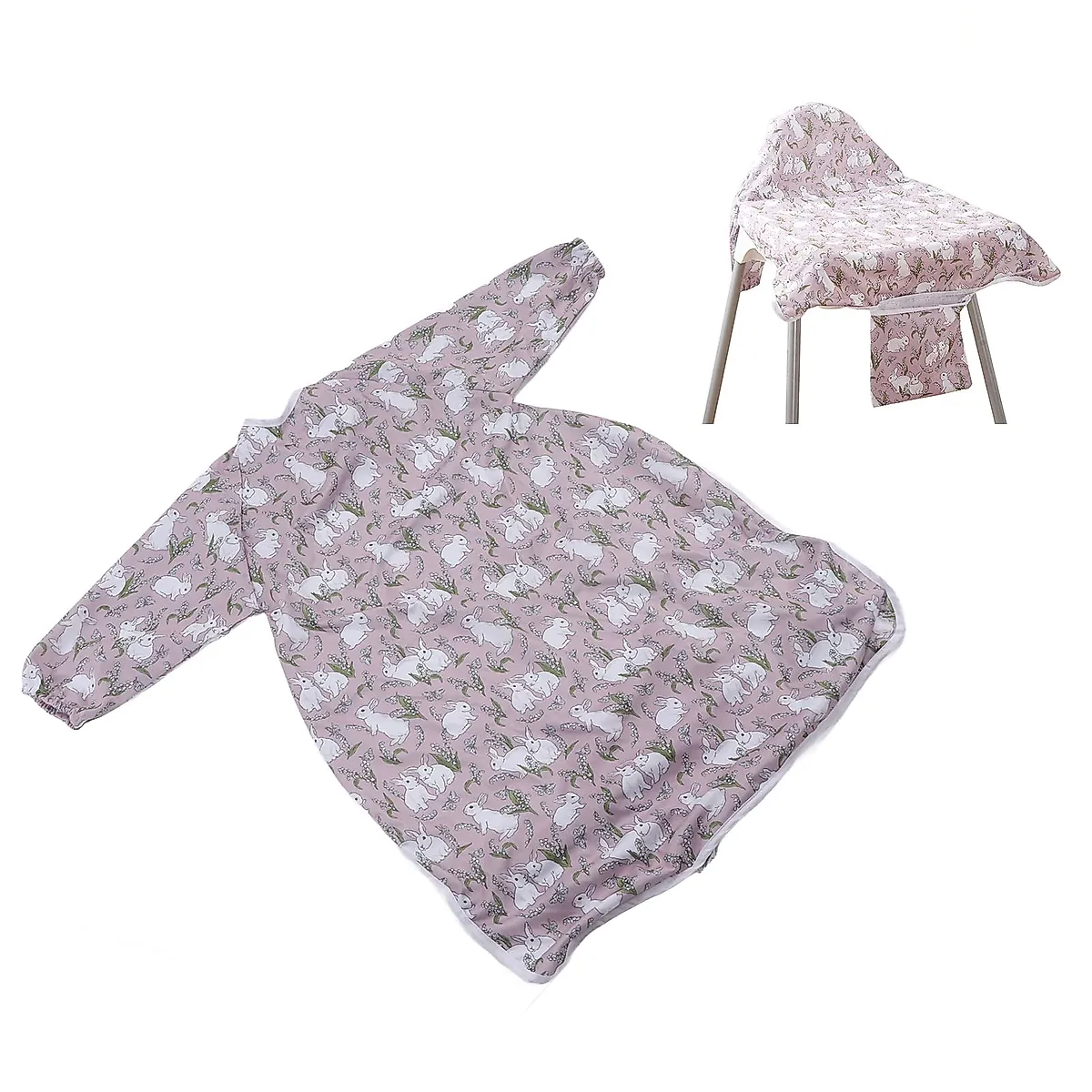 SPYMINNPOO Highchair Cover, Integrated Waterproof Prevent Food Stain Polyester Sleeve Coverall Bib for Kids Dining (Rabbit)