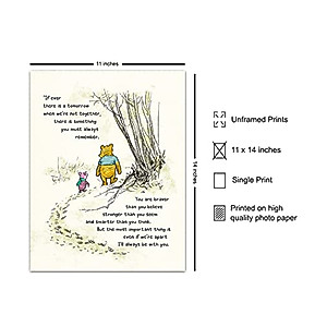 Winnie Pooh Wall Art - Kids Wall Art - Boys Room, Baby Nursery Decor - Girls Bedroom Decor - Wall Decor for Toddlers - Always Remember You Are Braver Than You Believe - A. A. Milne Poster 11x14 Gift