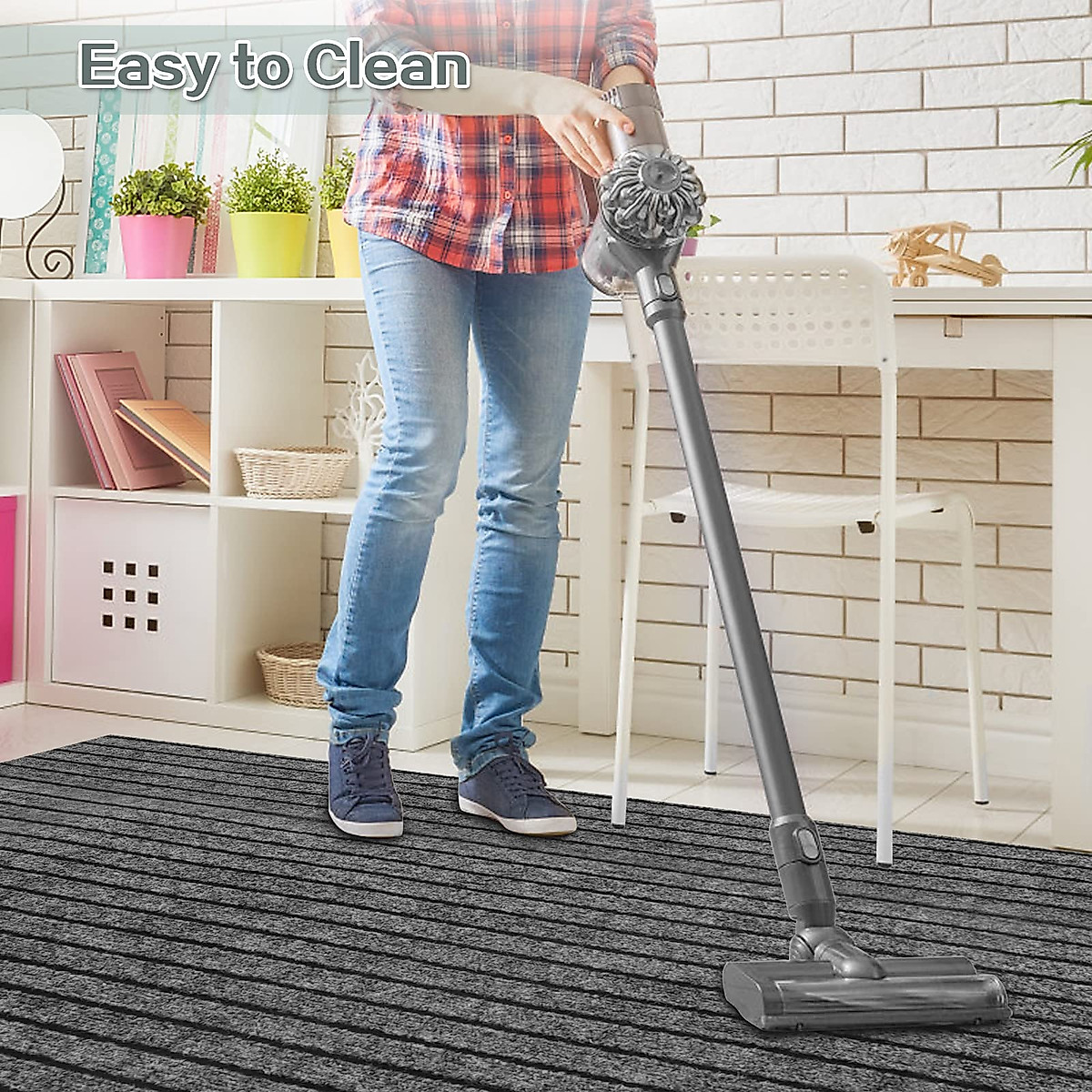 Custom Size Runner Rug 2 ft x 12 ft, ZGR 2-82ft Carpet Runners Hallway Entryway Kitchen Garage Laundry Room Area Rugs with Non-Slip Rubber Backing, Gray with Black Stripe